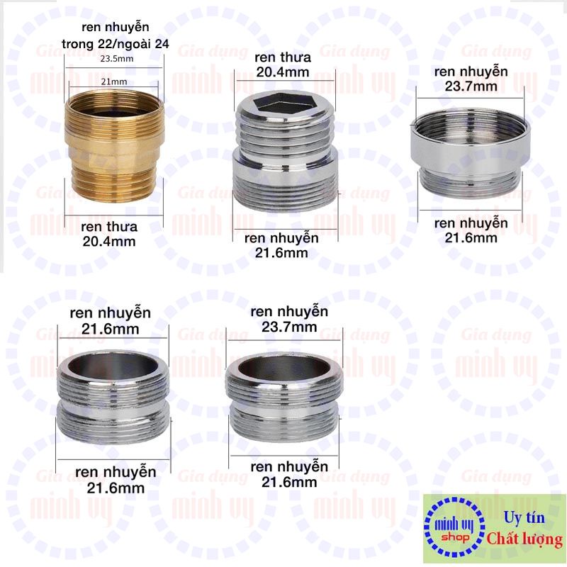 Đầu chuyển đổi vòi nước Ren ngoài Trong 22/Ngoai 24 sang ren ngoài 22/ ...