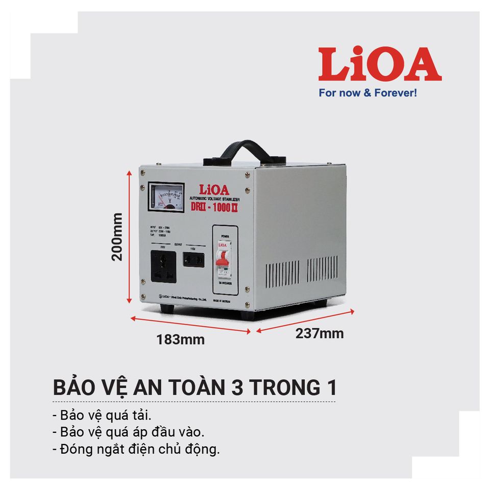 Ổn Áp 1KVA 1 Pha Lioa DRII-1000 II Điện Vào Dải 50V-250V, Điện Ra 220V & 110V Chính Hãng Giá Tốt ...