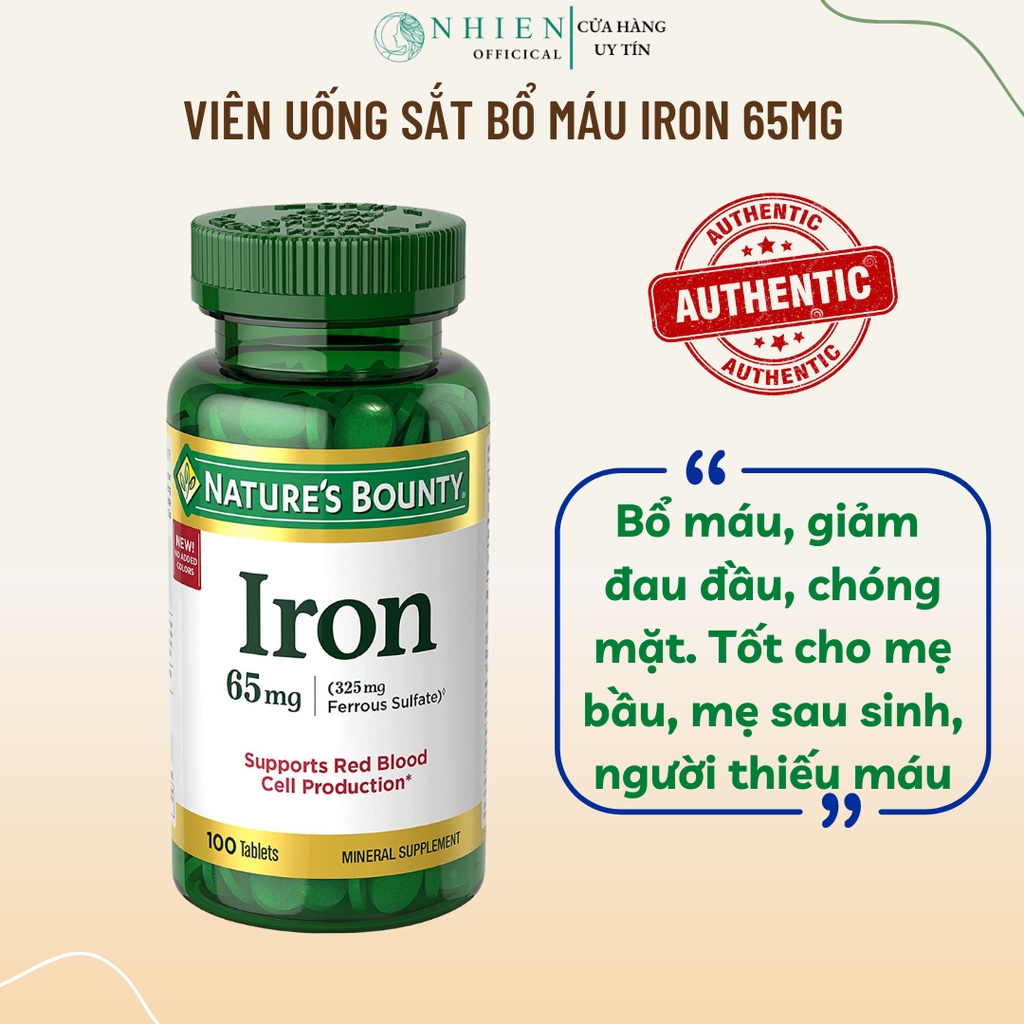 Viên uống sắt Iron 65mg bổ máu, giảm đau đầu, chóng mặt do thiếu máu ...