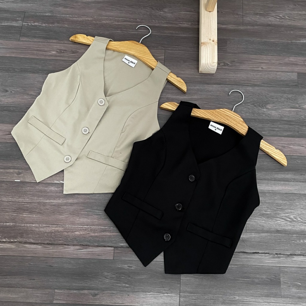 Áo gile nữ 2 túi cơi áo vest cổ tim phối khuy chất tuyết mưa_ kèm ảnh ...