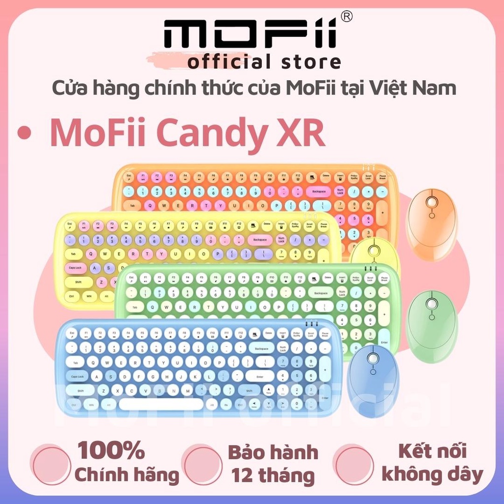 COMBO BÀN PHÍM VÀ CHUỘT KHÔNG DÂY GIẢ CƠ MOFII CANDY XR - Dùng cho Máy tính bàn, Laptop, Tivi ...