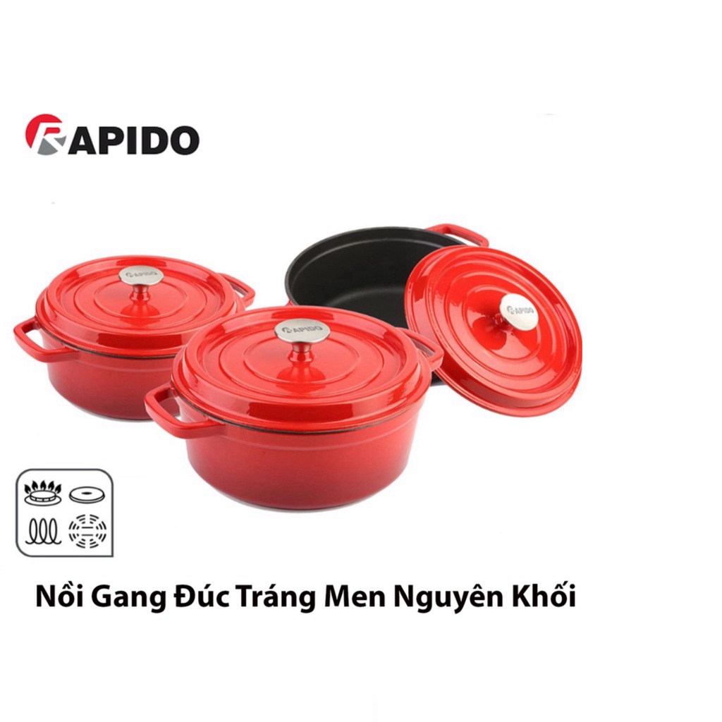 Bộ nồi gang đúc tráng men Rapido size 20, 22, 24 cm ( bán lẻ hoặc cả bộ ...