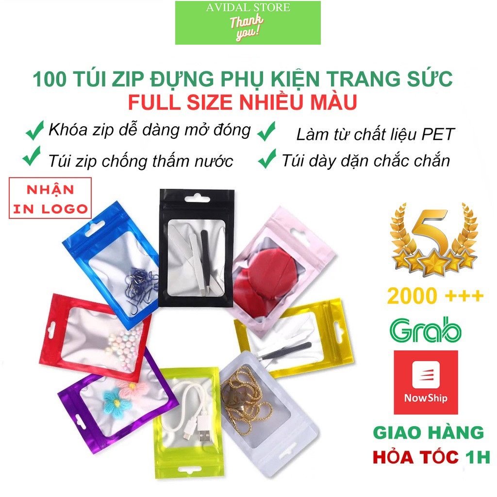 Bộ 100 túi zip Hologram nhiều màu ,túi Zipper đẹp đựng phụ kiện trang ...