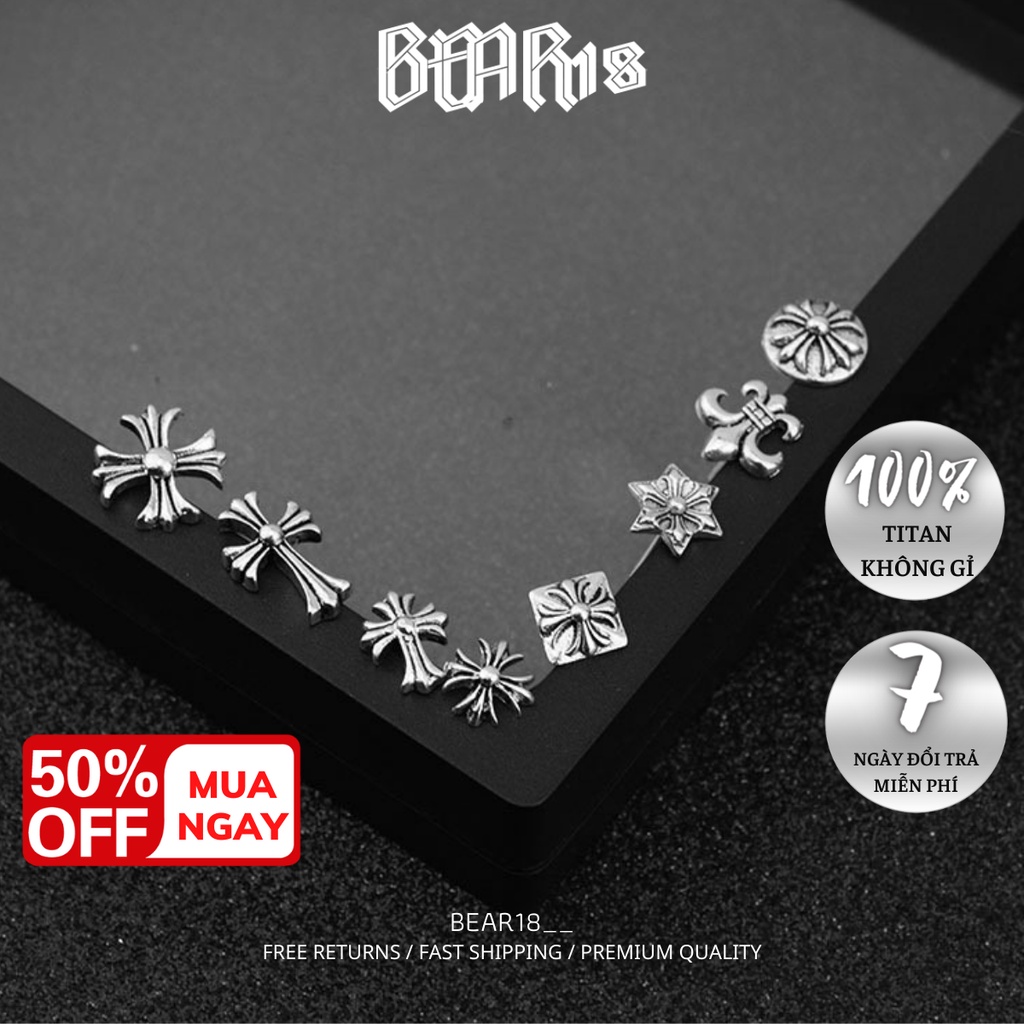 Bông tai - khuyên tai Chrome heart đẹp cho nam và nữ, chất liệu thép ...