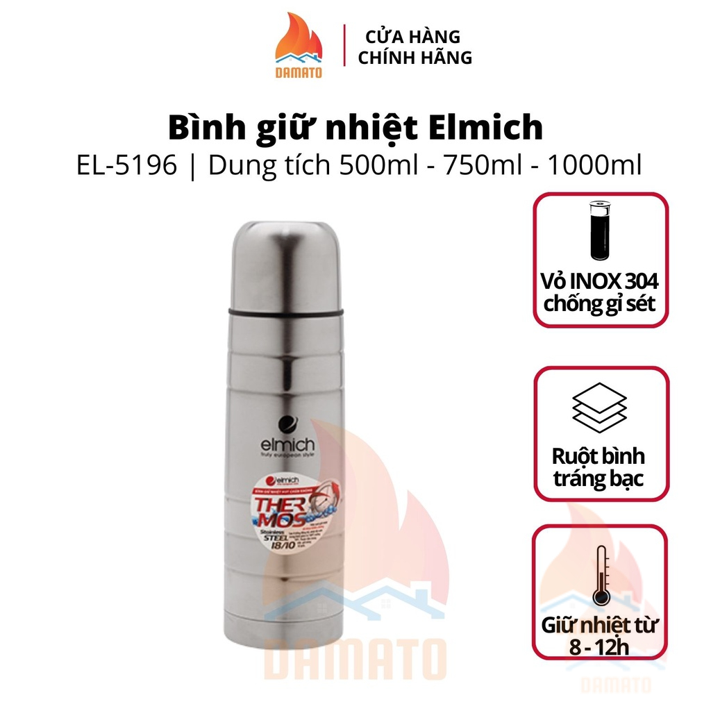 Bình giữ nhiệt lõi Inox 304 nóng lạnh Elmich tráng bạc 500 - 750 - 1000ml - Chất lượng Châu Âu ...