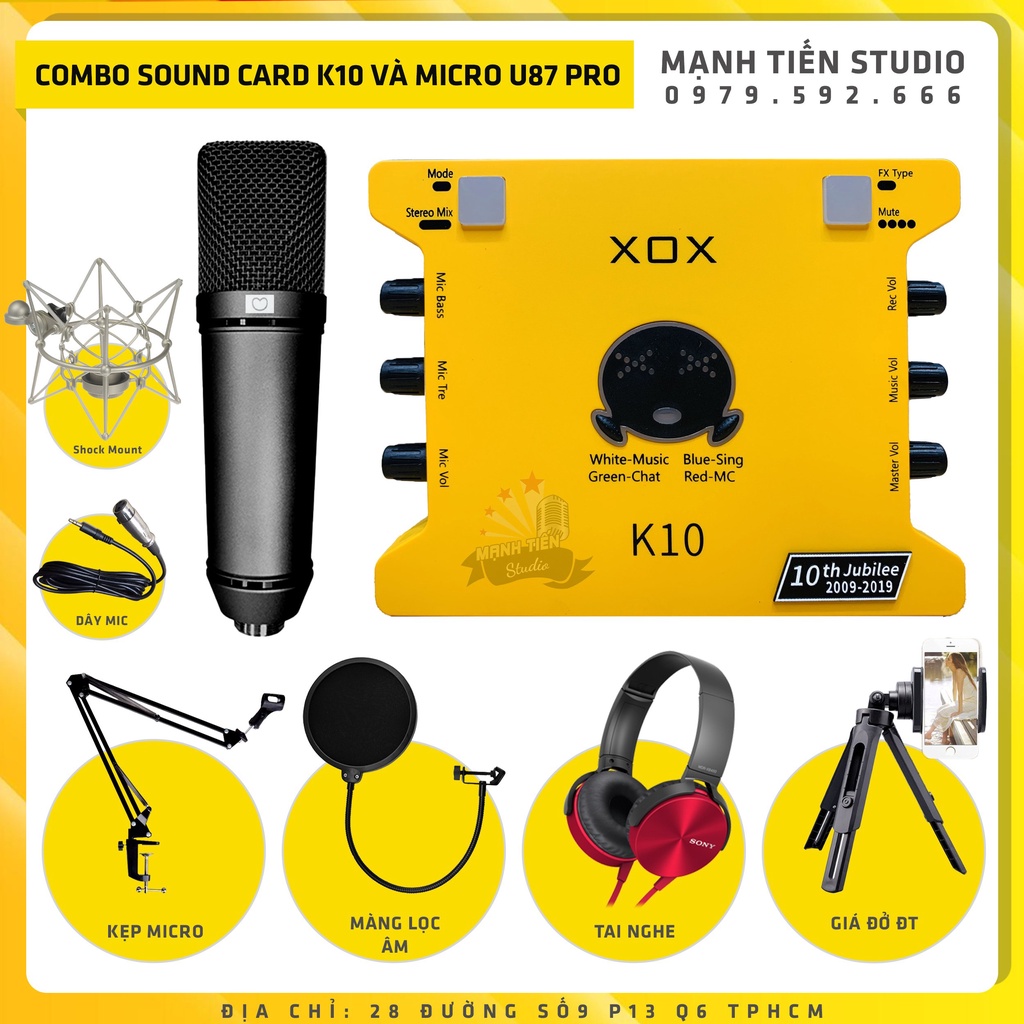 Trọn bộ thu âm livestream karaoke micro U87 Pro + soundcard K10 Jubilee ...