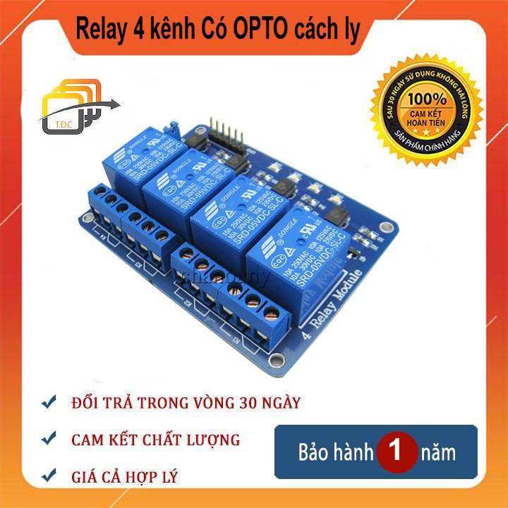 Module relay 4 kênh 5V đóng cắt thiết bị điện 220v 10A Có OPTO cách ly ...
