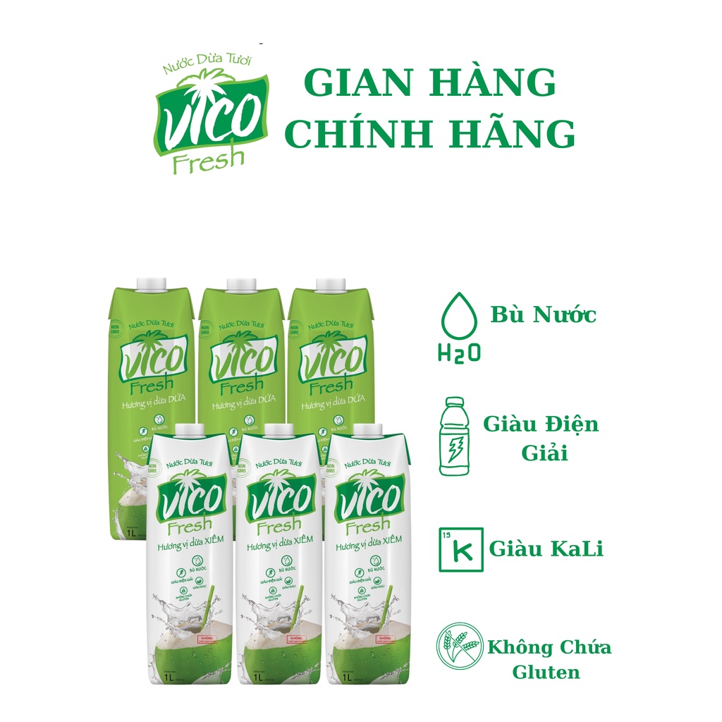 Combo 6 Hộp Nước Dừa Tươi Vico Fresh 1L - (3 Xiêm, 3 Dứa) | Shopee Việt Nam
