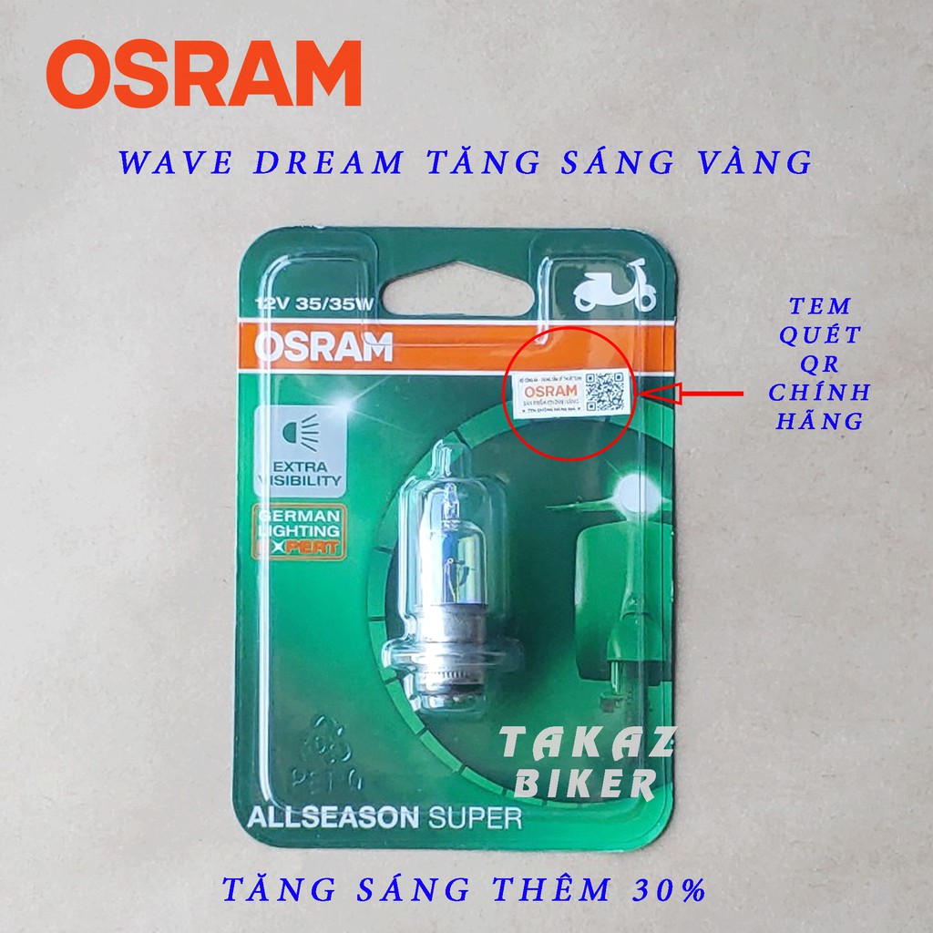 Bóng đèn HALOGEN OSRAM T19 - Tăng sáng vàng nắng nhạt 35W Dùng Cho Xe Dream, Wave, Wave 100 ...