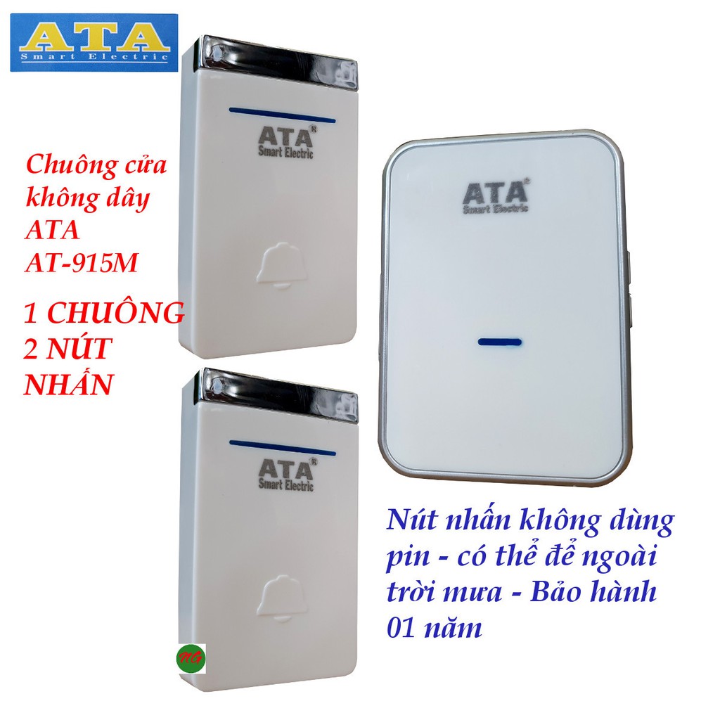 Bộ chuông cửa không dây ATA AT915M có 2 hoặc 3 NÚT NHẤN không dùng pin ...