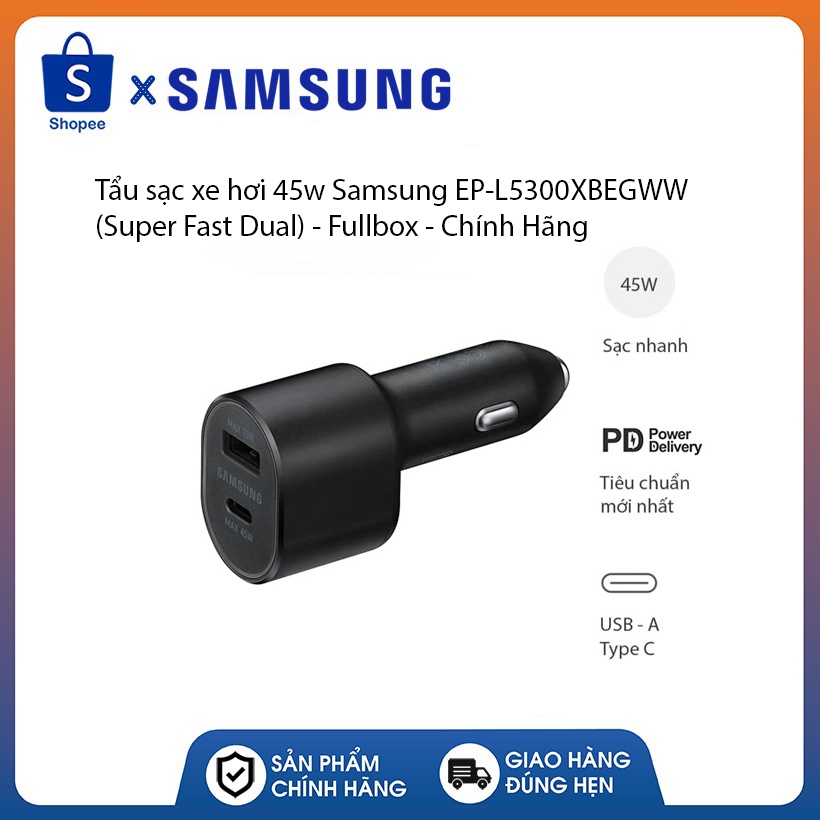 Tẩu sạc xe hơi 45w Samsung EP-L5300XBEGWW (Super Fast Dual) - Fullbox ...