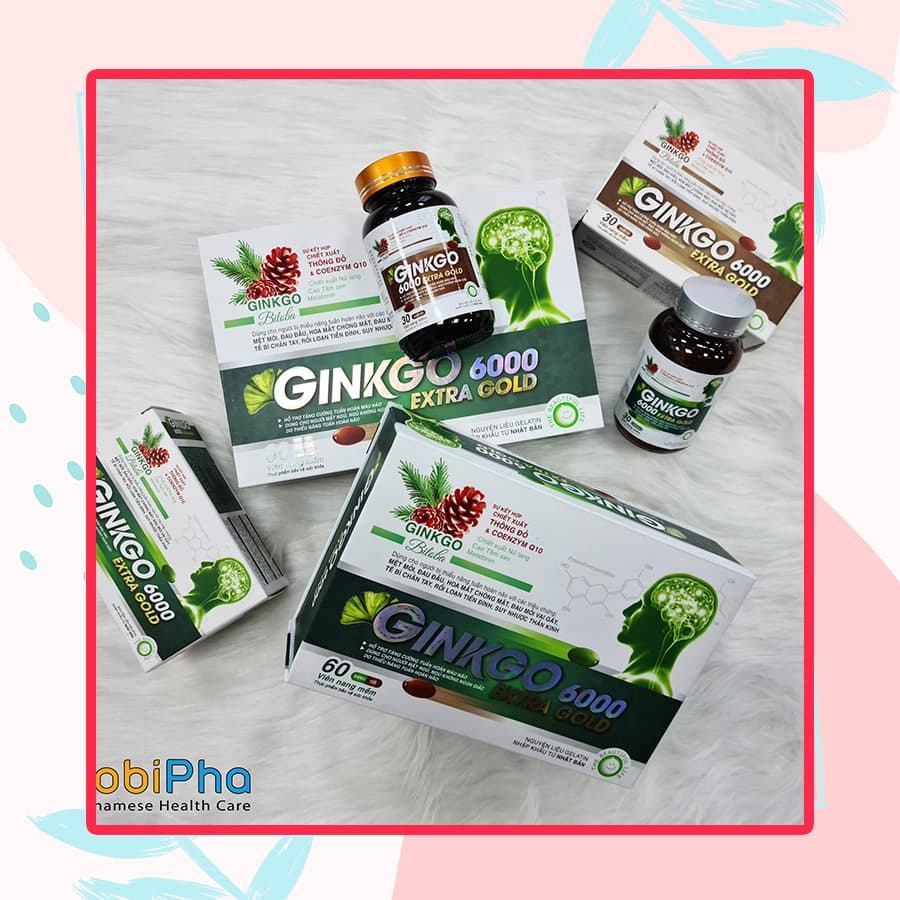 Viên uống hỗ trợ não Ginkgo 6000 extra gold (hộp 2 chai x 30 viên ...