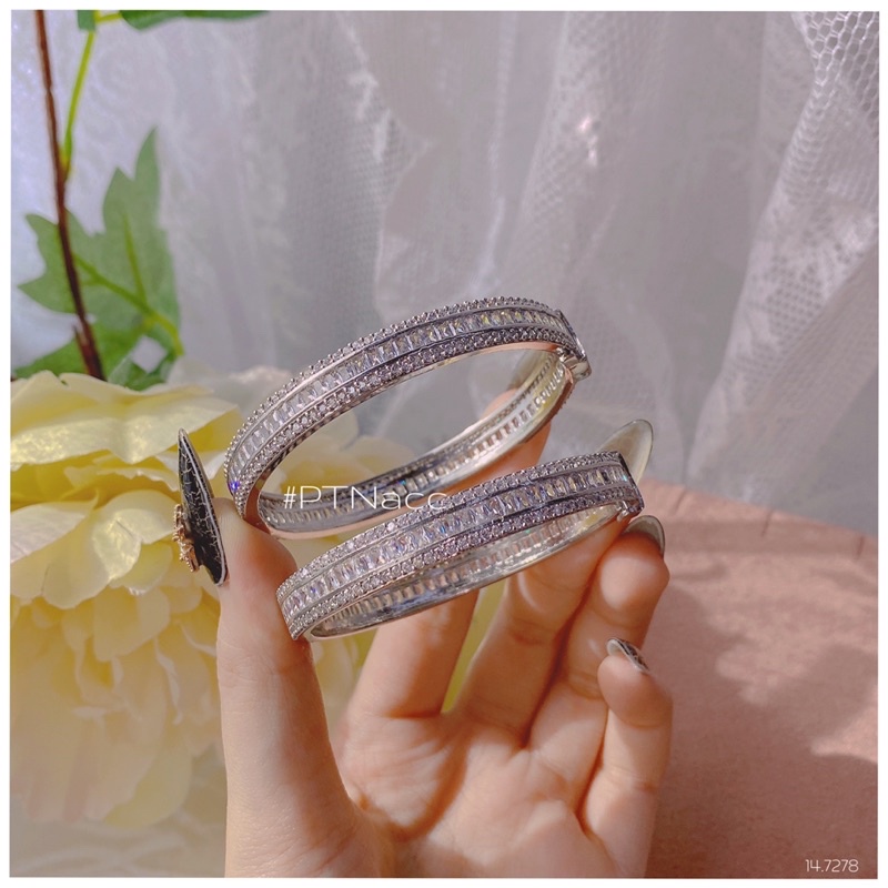 Vòng tay xi bạch kim full soàn cao cấp, lắc tay đính đá paguet full 2 ...