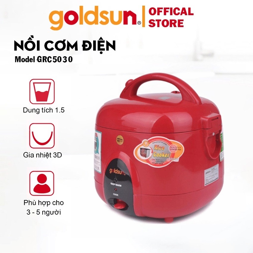 Nồi cơm điện Goldsun GRC5030 nắp gài 3D dung tích 1.5L màu đỏ | Shopee Việt Nam