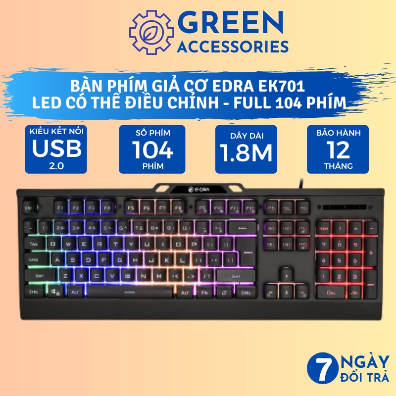 Bàn phím giả cơ chuyên game cao cấp E-DRA EK701 Kết nối USB 2.0, dây dù ...