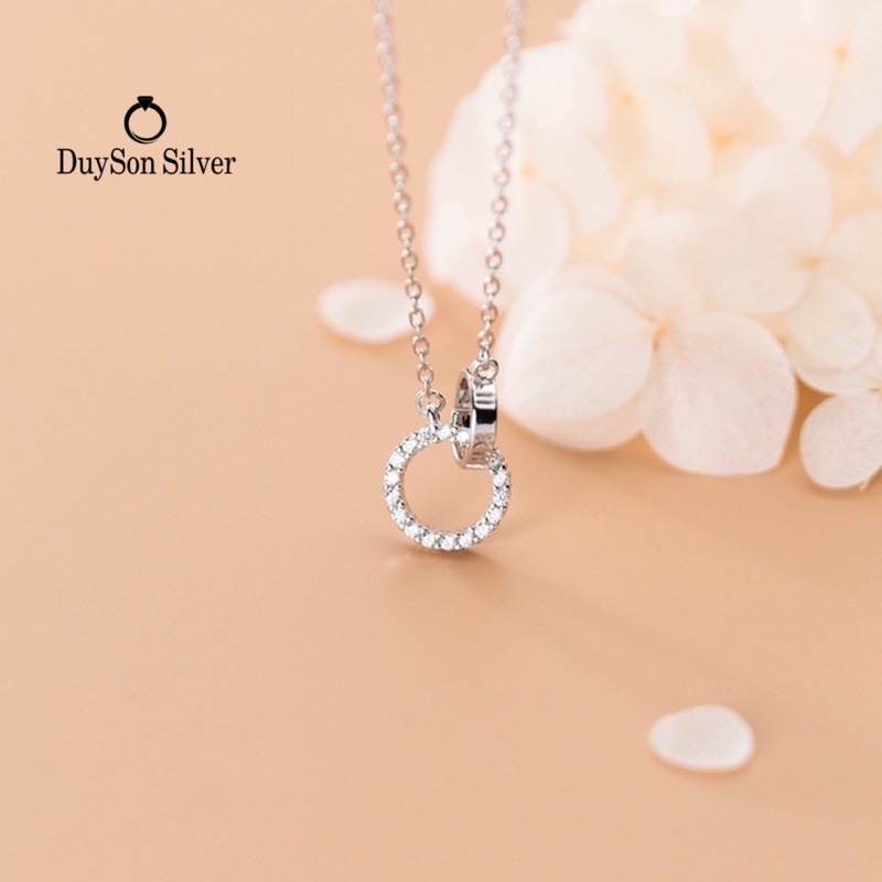 Dây chuyền bạc nữ mặt tròn kép đính đá Vòng cổ bạc Ý 925 mạ vàng cao ...