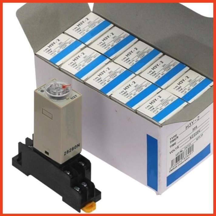 Timer mini H3Y-2 Rơ le đếm thời gian bằng núm vặn loại 8 chân nhỏ 12VDC tặng kèm chân đế PYF083A ...