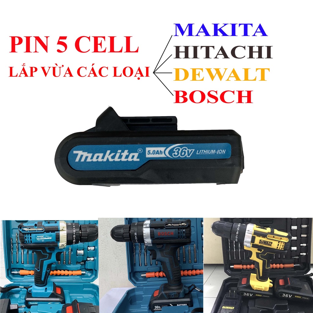 Pin Makita 36v 72v dung lượng cao- Pin 5cell Dùng được cho các dòng máy khoan Pin Hitachi Dewat ...