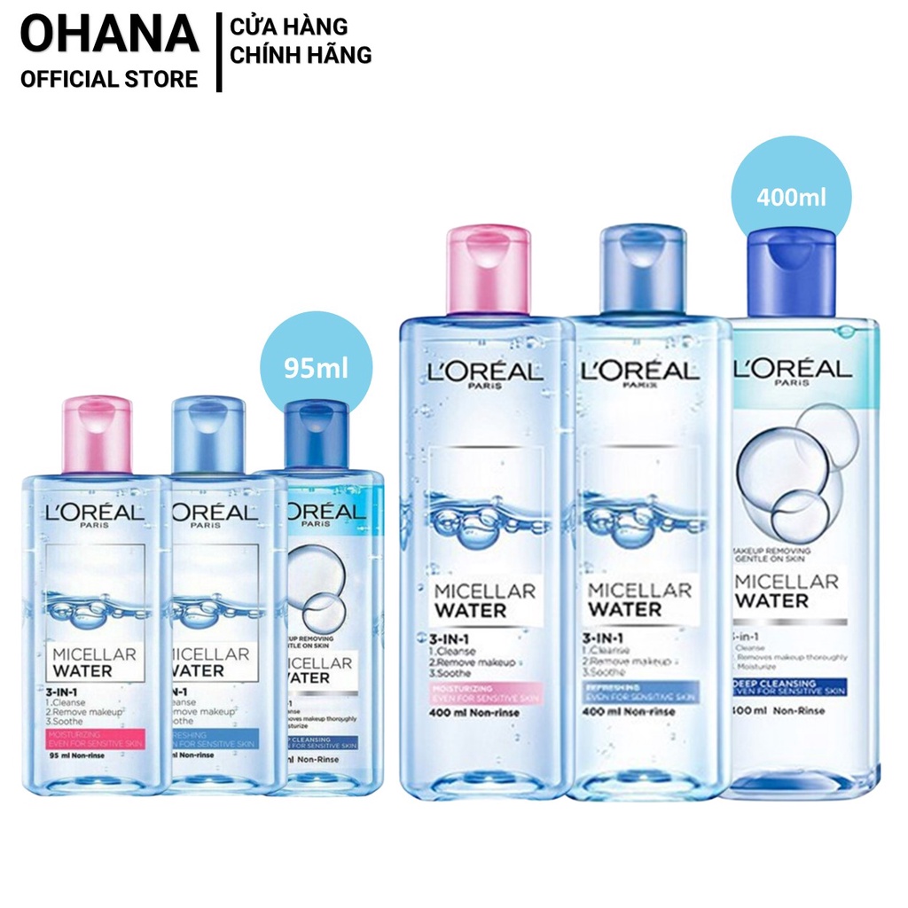 Nước Tẩy Trang Cho Mọi Loại Da L'Oreal Paris 3-in-1 Micellar Water (95ml/400ml) | Shopee Việt Nam