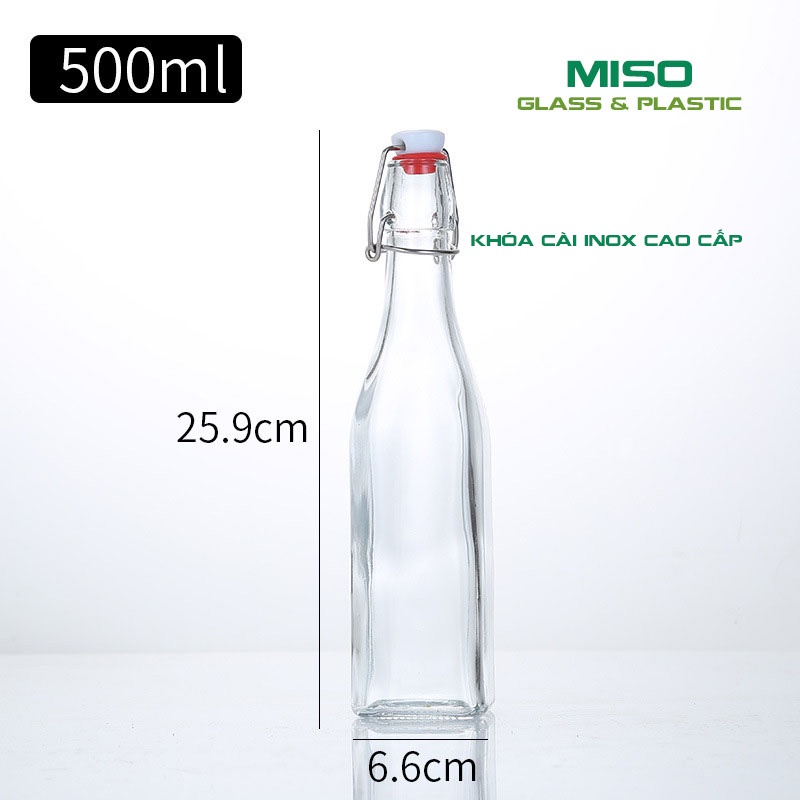 Chai thủy tinh Nắp Cài (Gài) khóa INOX dáng Tròn - Vuông 250ml 500ml ...