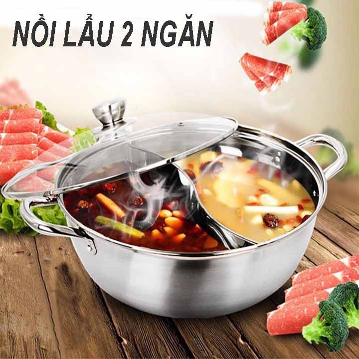 Nồi lẩu 2 ngăn 28cm, 30cm, 32cm, 34cm nấu được bếp từ nhé có nắp kính ...