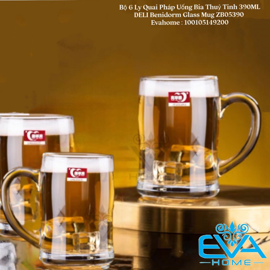 Bộ 6 Ly Quai Pháp Uống Bia Thuỷ Tinh 390ML DELI Benidorm Glass Mug 11.7 ...