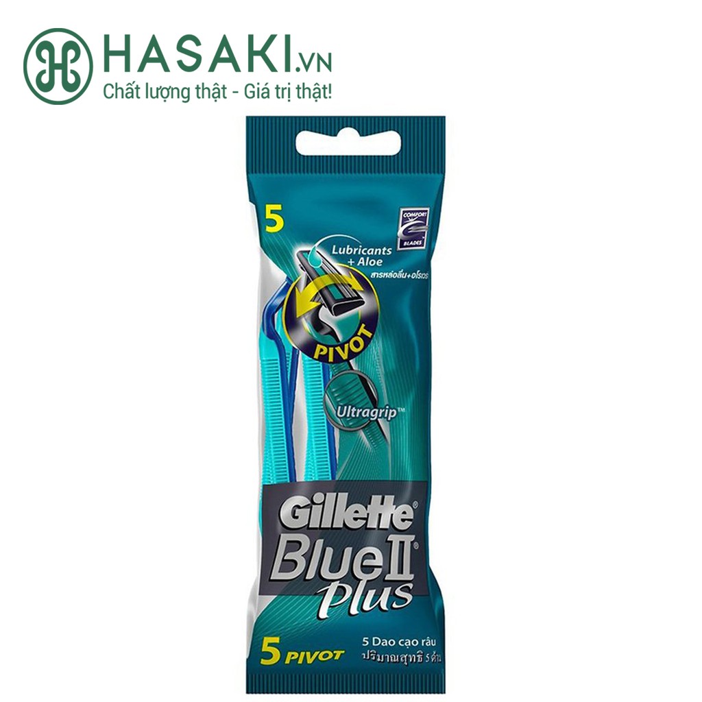 Dao Cạo Râu Gillette Đầu Xoay Lưỡi Kép (Gói 5 Cây) Gillette Blue II ...