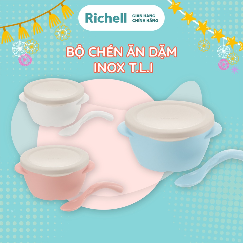 Chén ăn dặm inox RICHELL Nhật TLI kèm muỗng cong cho bé tự xúc | Baby | Shopee Việt Nam