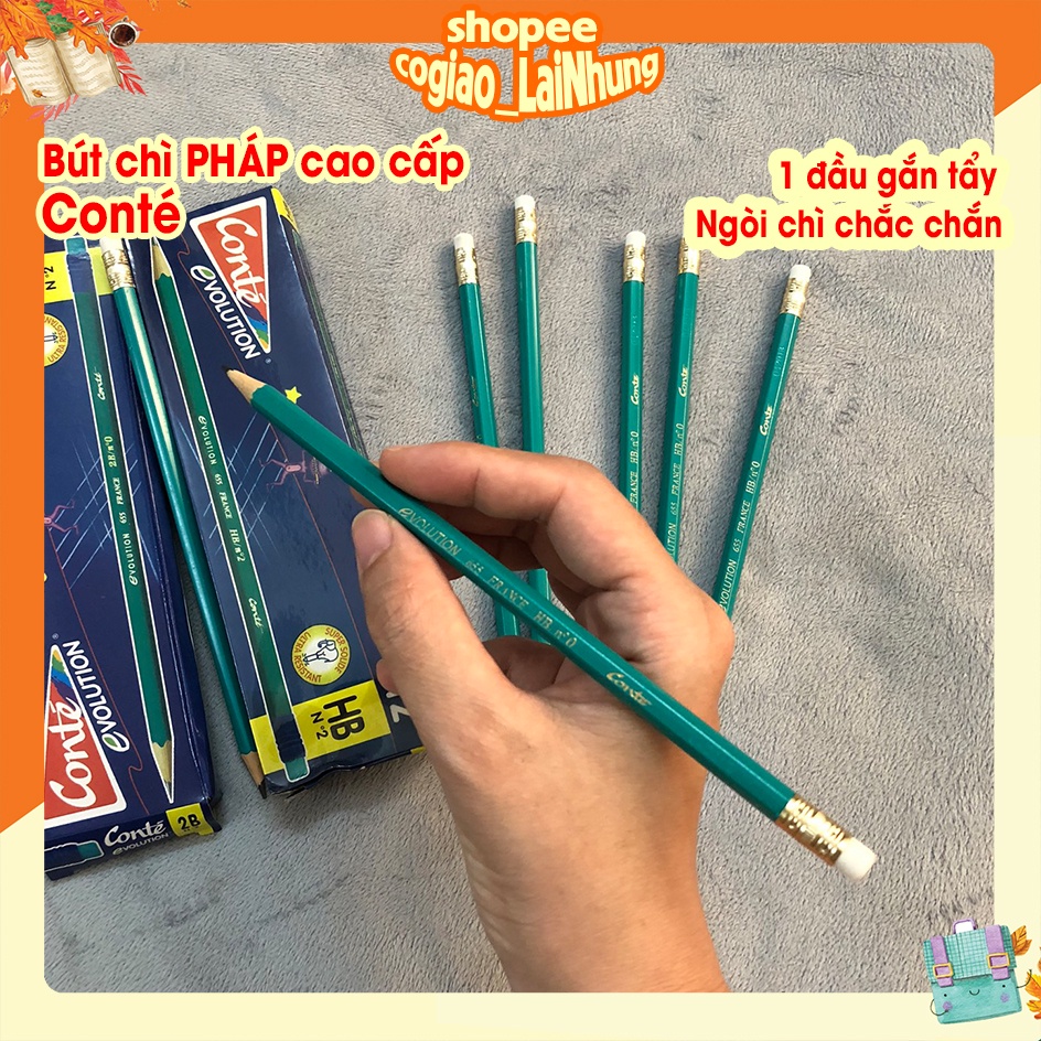 Bút chì PHÁP CONTÉ 2B,HB có gắn tẩy | Shopee Việt Nam