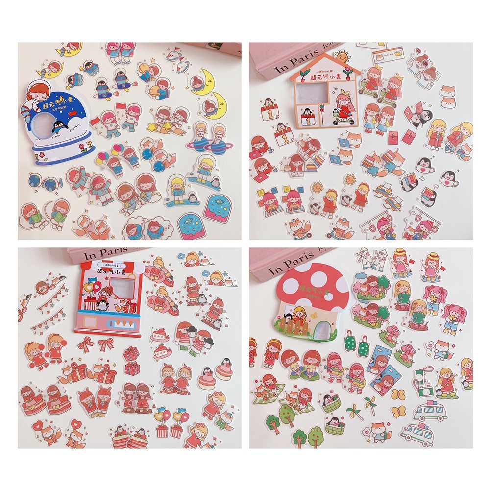 Hình dán, sticker cô gái dễ thương, set 40 miếng | Shopee Việt Nam