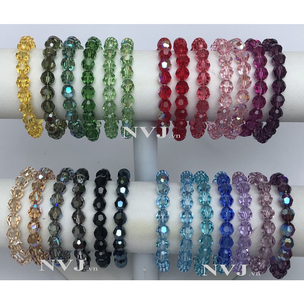 Chuỗi vòng tay Pha lê Swarovski 21 hạt tròn 8ly đủ màu cao cấp chính ...