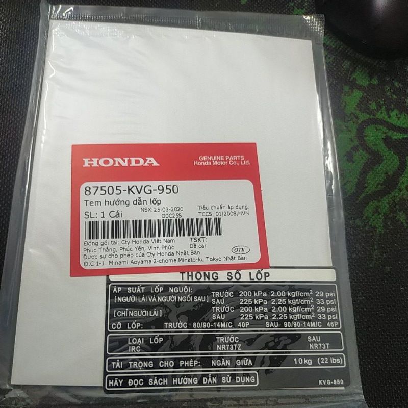 Tem thông số lớn Honda Air Blade ab 110 125 Click 110 Vn | Shopee Việt Nam