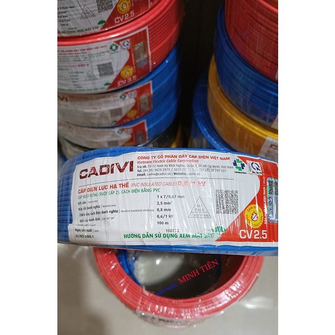 10m, 20m, 30m, 40m, 50m Dây điện đơn Cadivi, dây cáp điện đơn Cadivi CV 2.5 lõi đồng bọc nhựa ...
