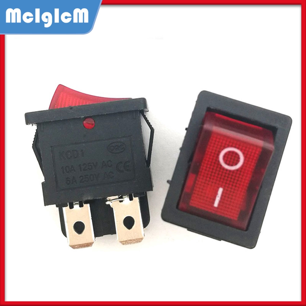 5pcs Rocker Switch 6A 250V /10A 125V AC 4 Pin I/O SPST Snap RED Light ...