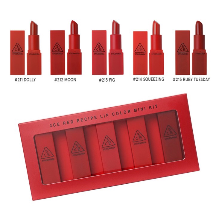 Set Son 3CE Red Recipe Mini Lip Kit (Set 5 Cây) | Shopee Việt Nam