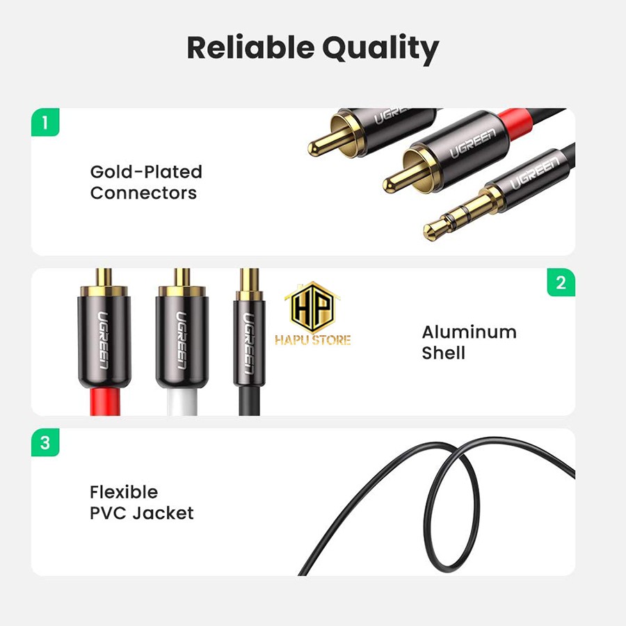Cáp Audio 3.5mm ra 2 đầu hoa sen Ugreen 10591 dài 5m chính hãng | Shopee Việt Nam