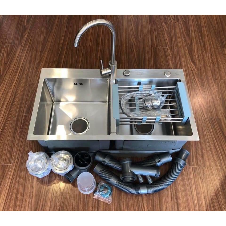 Chậu rửa inox 100 %, hai hố cân đúc dày 2,5 mm. KT 78 cm x 43 cm x 24 ...
