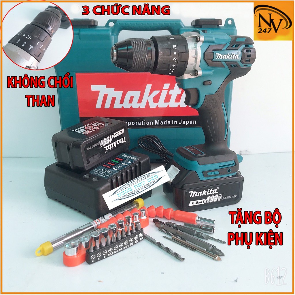 Máy khoan pin Makita 199V Bộ sản phẩm kèm 2 PIN VÀ 1 SẠC | Shopee Việt Nam