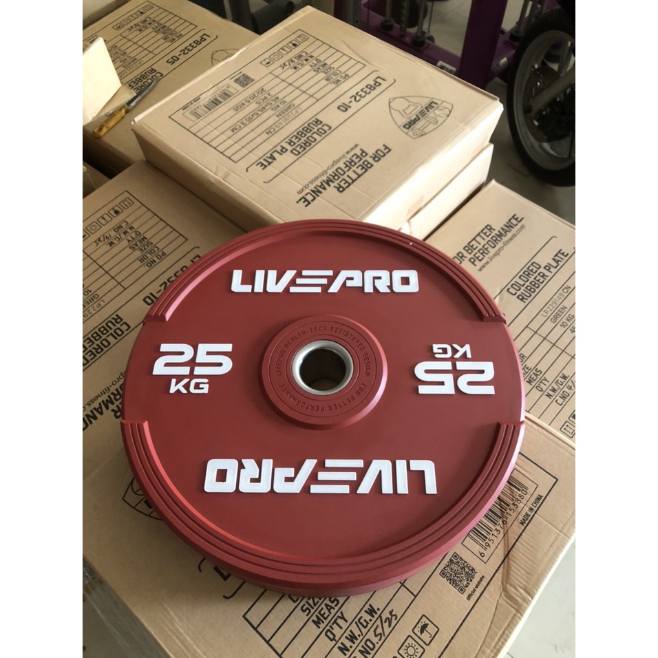 Tạ đĩa, tạ miếng cao cấp chuẩn thi đấu quốc tế IWF chính hãng LivePro LP8332 COLORED RUBBER ...