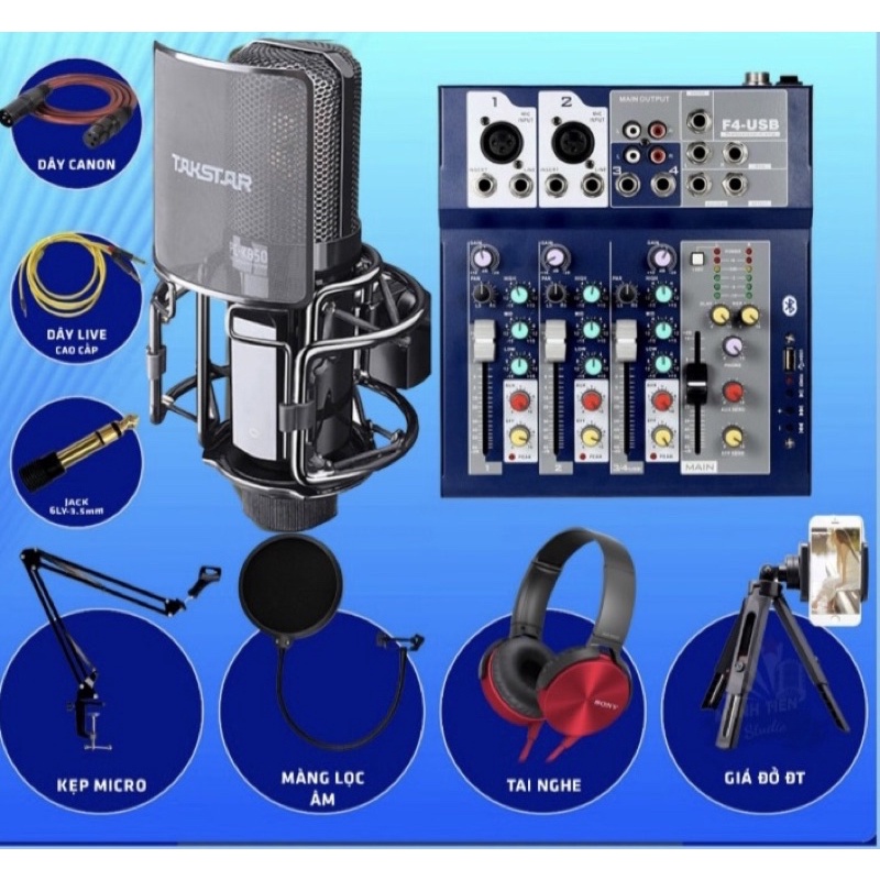 Bộ Mic Cao Cấp TAKSTAR K850 + Mixer Yamaha F4 USB Bluetooth 2022 Đầy Đủ ...