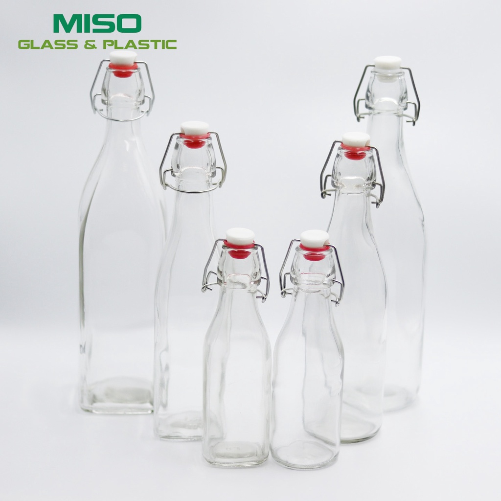 Chai thủy tinh Nắp Cài (Gài) khóa INOX dáng Tròn - Vuông 250ml 500ml ...