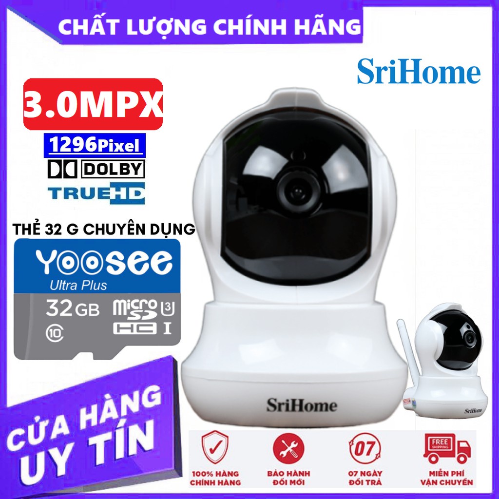 Camera IP SriHome SH020 Xoay 360 độ 3.0MP (Siêu Nét) Chuyên Quay Khu Vực Đóng Gói Tích Hợp Cảm ...