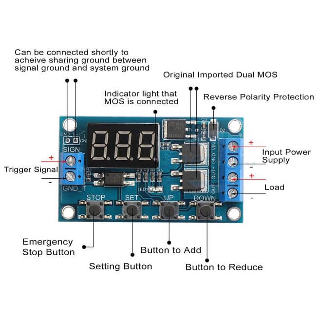 Mạch tạo trễ đóng ngắt nhiều chế độ JZ-801,Đóng ngắt relay 0 giây đến 999 phút.Module delay ...