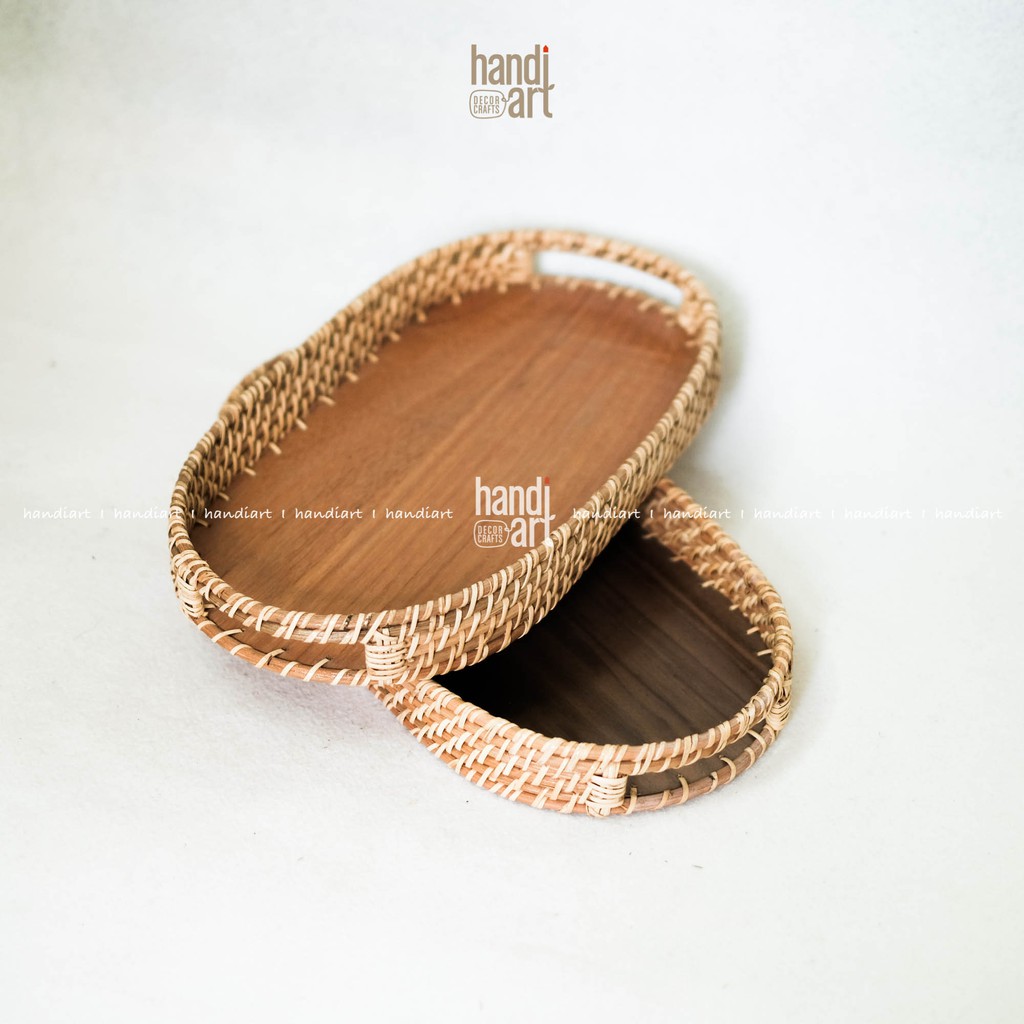 Khay mây oval - Khay oval đế gỗ - Oval rattan tray | Shopee Việt Nam