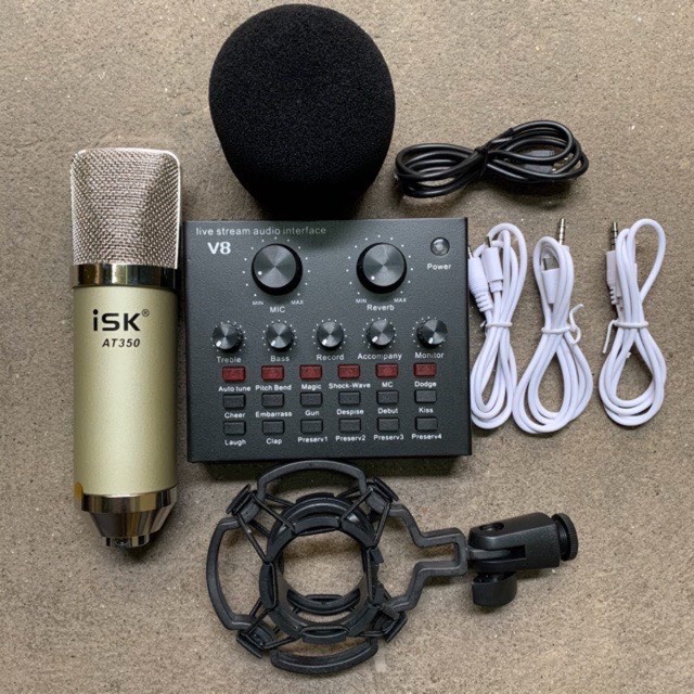 Combo bộ mic thu âm livestream isk at350 kèm sound card v8 và phụ kiện đầy đủ bảo hành 6 tháng ...