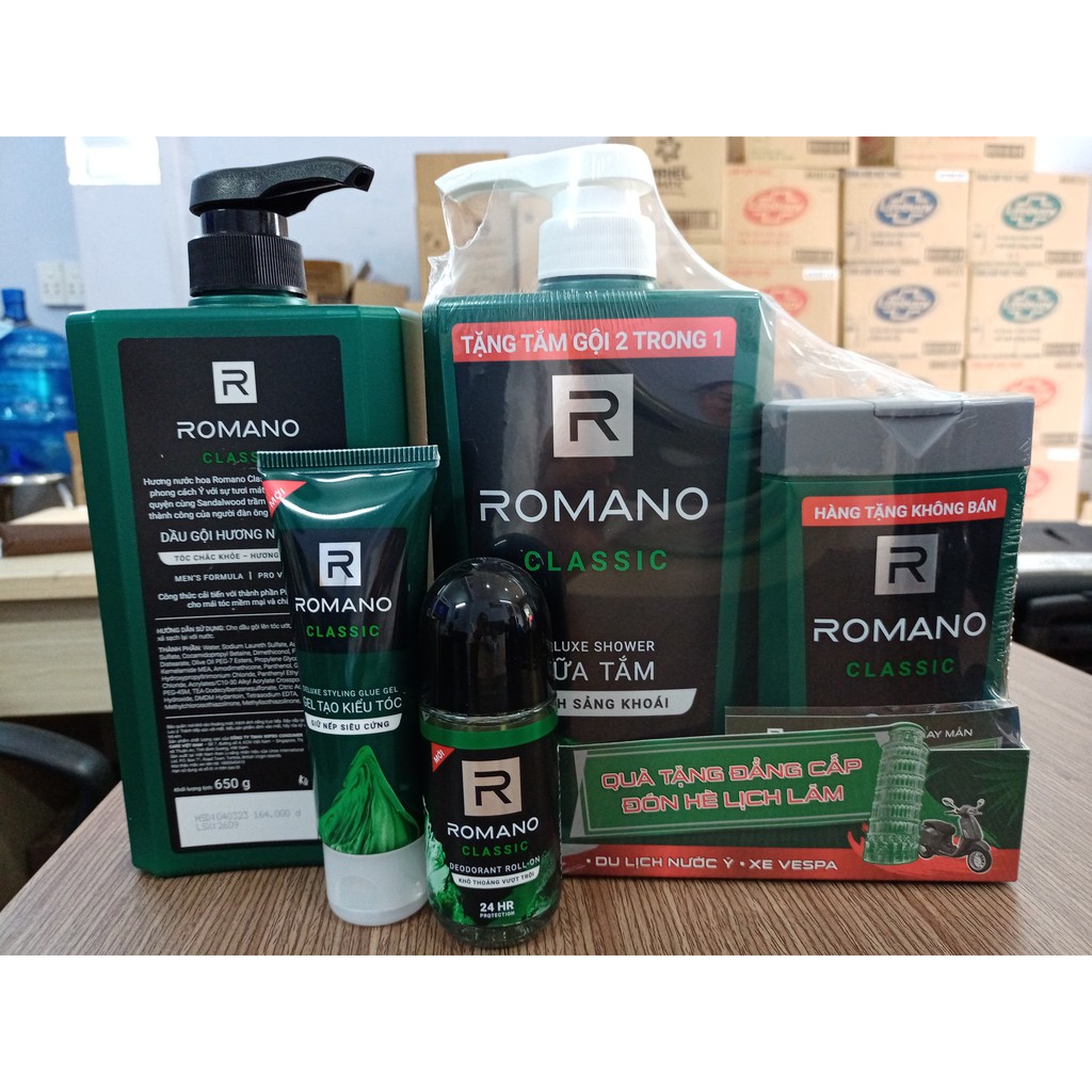 Sữa tắm Romano Classic 650g tặng tắm gội 2 in 1+Dầu gội Romano Classic ...