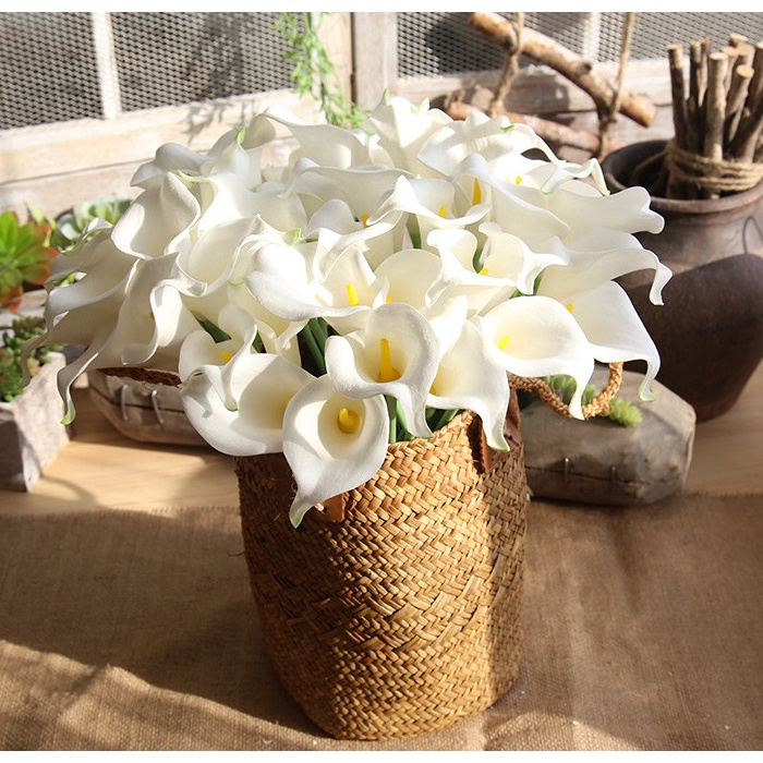 Hoa Rum giả chất liệu nhựa PU cao cấp giống thật, Rum trắng, Calla lily ...