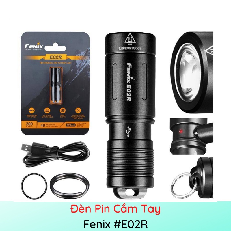 [Chính Hãng] Đèn Pin Móc Khóa FENIX E02R 200 Lumens Pin 120 mAh Li-polymer | Shopee Việt Nam