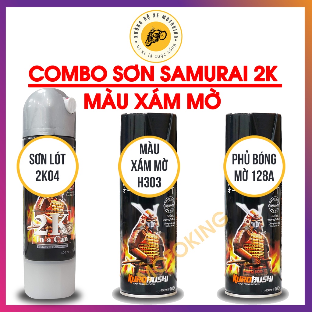 Combo Sơn Samurai màu xám mờ H303 - loại 2K chuẩn quy trình độ bền 5 ...