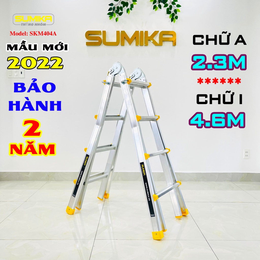Thang nhôm gấp trượt chữ A mở rộng SUMIKA SKM404A NEW 2022 (chữ A: 2.3M - chữ I: 4.6M) tải trọng ...